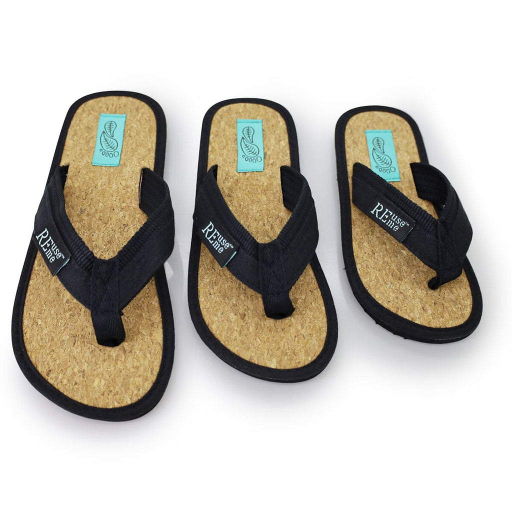 ReUseMe Kinder Flip Flops mit Kork Innensole, Schwarz – schnarwiler